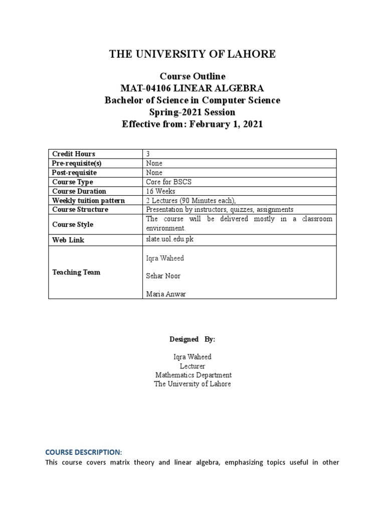 Outline La f2020 | PDF | Linear Algebra | Matrix (Mathematics)