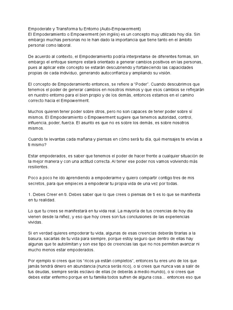 Empoderate y Transforma Tu Entorno (Auto-Empowerment) | PDF ...