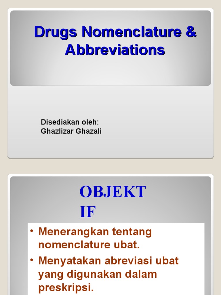 Drug Nomenclature & Abbreviations | PDF
