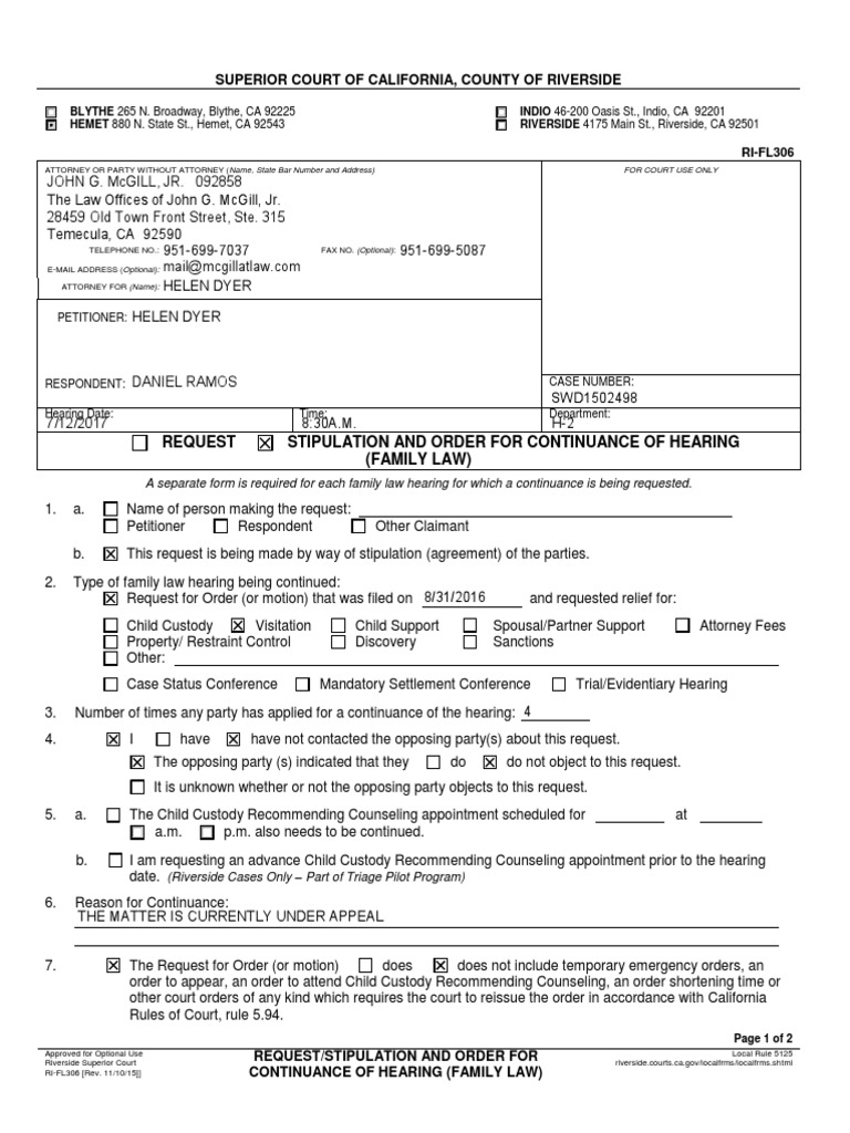 Request for Continuance in Family Law | PDF | Continuance | Courts