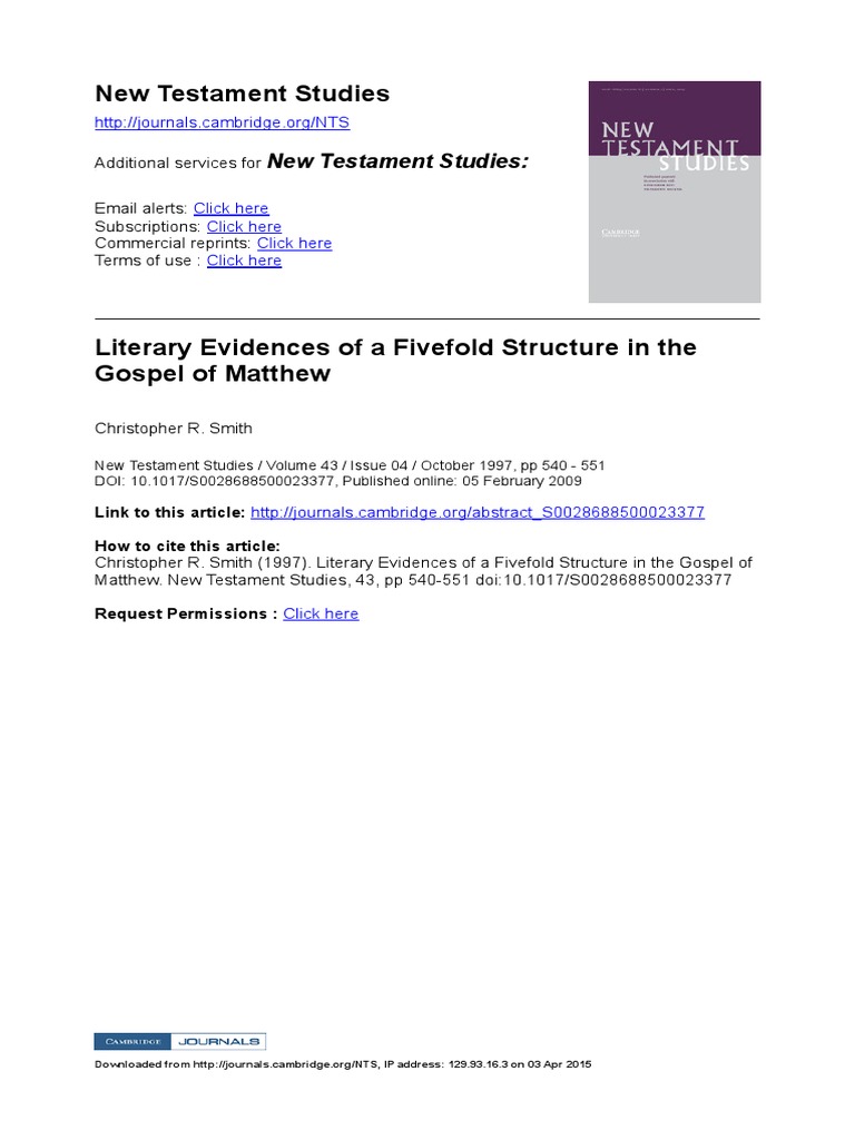 Literary Evidences of A Fivefold Structure in The Gospel of Matthew ...