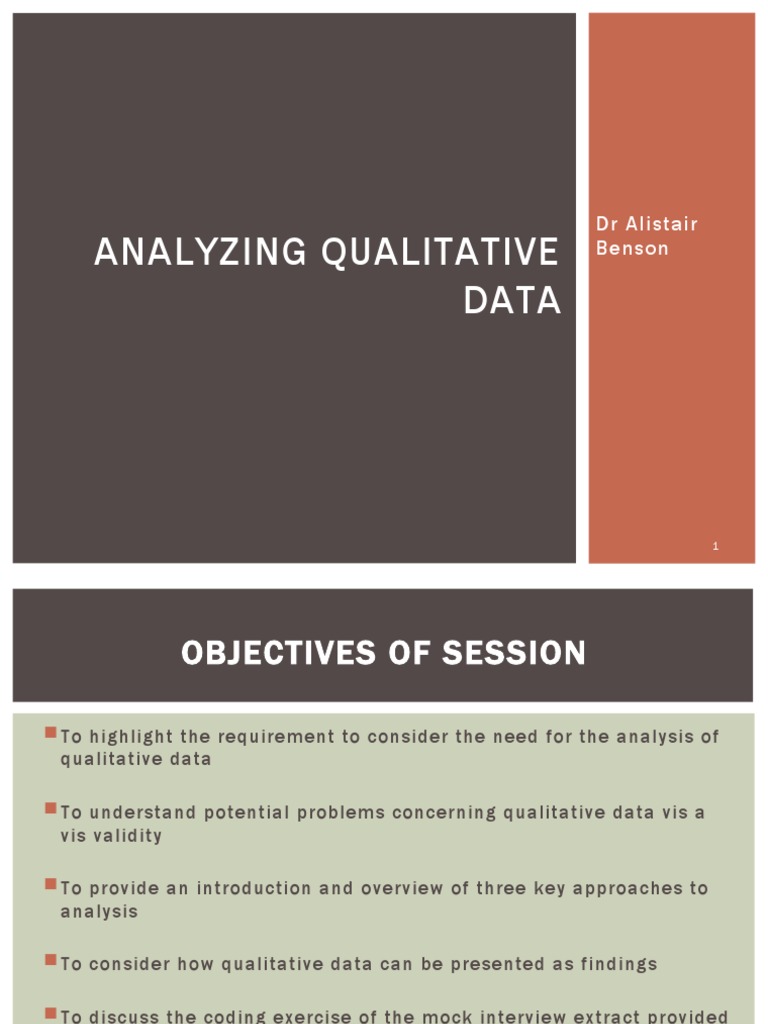 Analyzing Qualitative Data: DR Alistair Benson | PDF | Qualitative Research | Data