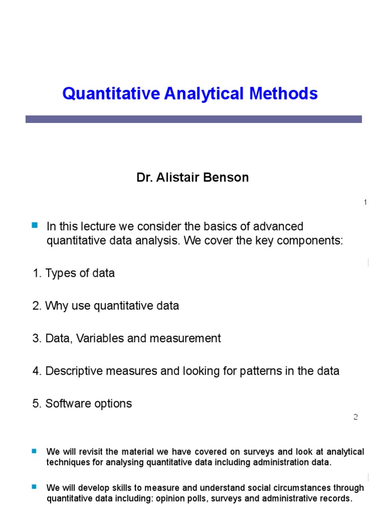 Alistair Benson Quantitative Analytical Methods | PDF | Experiment | Survey Methodology