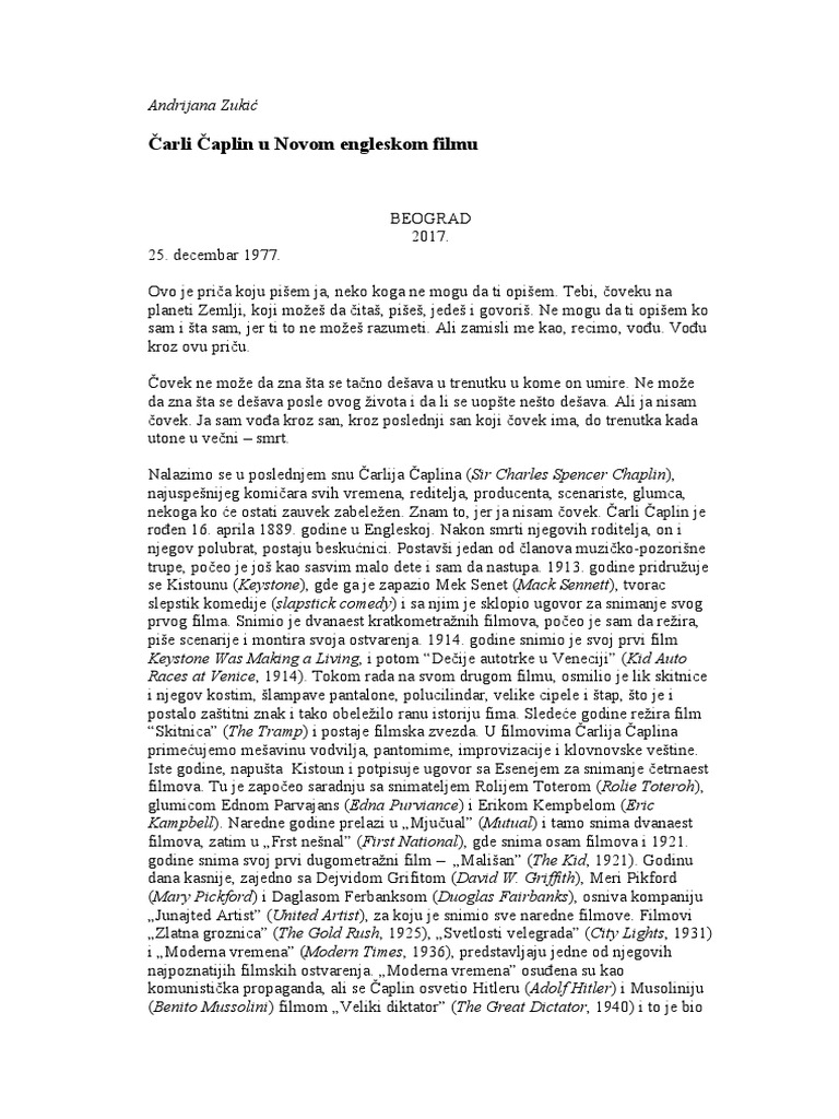 Andrijana Zukic - CARLI CAPLIN U NOVOM ENGLESKOM FILMU | PDF
