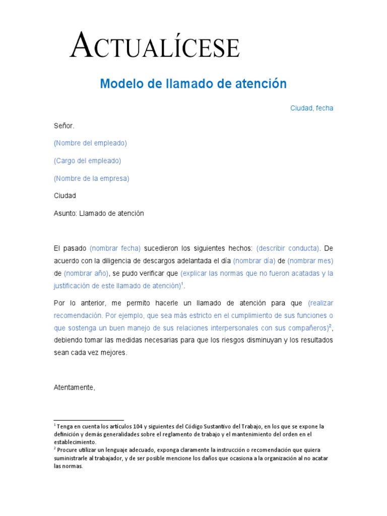 VA20 Modelo de Llamado de Atencion | PDF