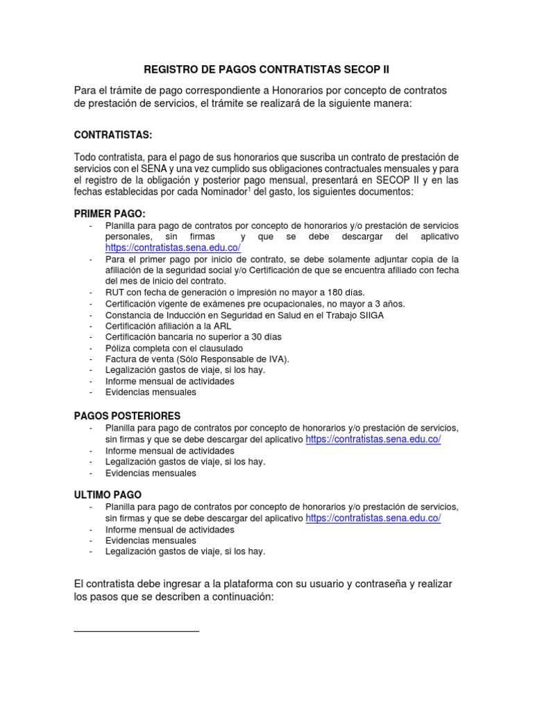 Guia - Registro de Pagos Contratistas Secop II | PDF | Salario de emisión de contrato | Business