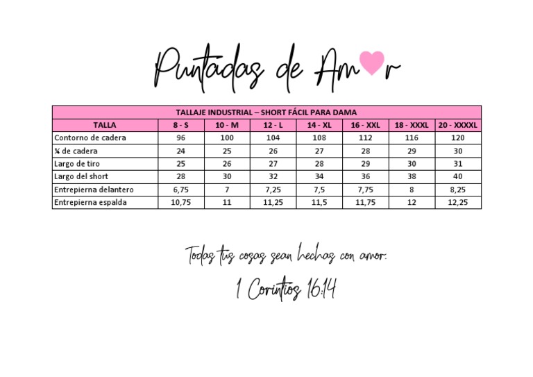 Tabla de Medidas Short Fácil para Dama | PDF