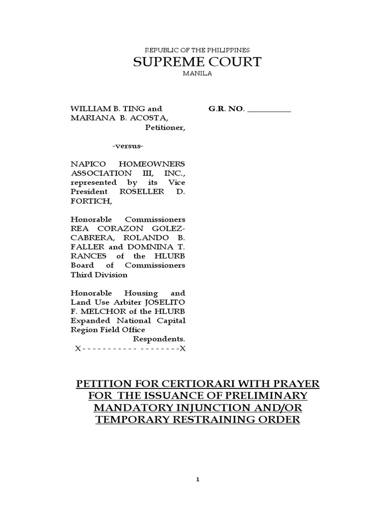 Sample Petition For Certiorari | PDF | Standing (Law) | Ex Post Facto Law