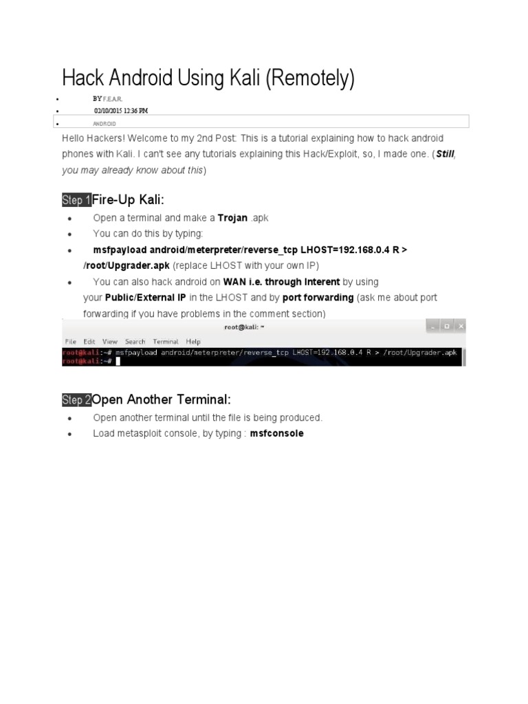 Android Hacking Using Kali | PDF | Android (Operating System ...