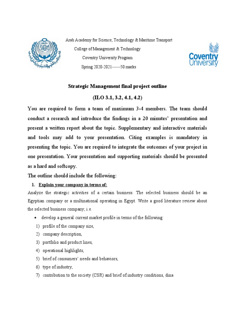 Updated Strategic Management Final Project Outline | PDF | Swot ...