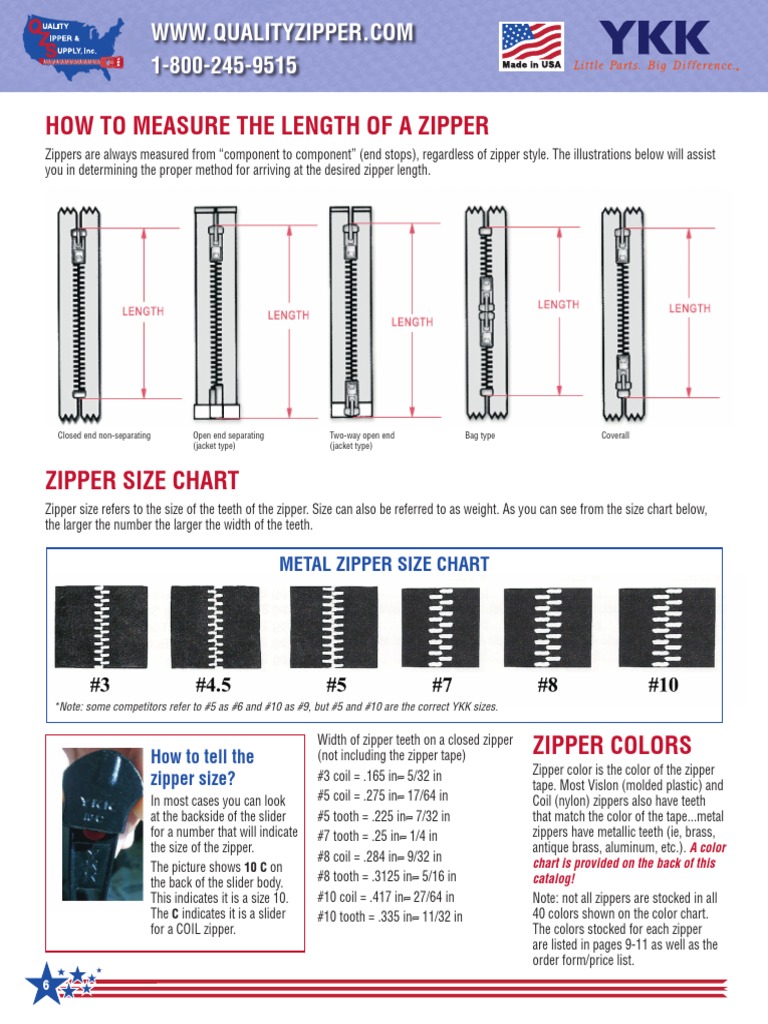 How To Measure The Length of A Zipper: Metal Zipper Size Chart | PDF ...
