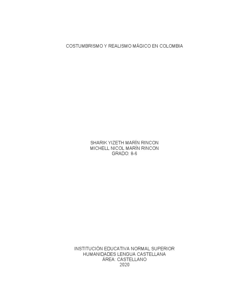 Costumbrismo y Realismo Mágico en Colombia (1) Gemelas Marin R12380 ...