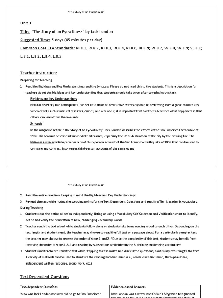 The Story of An Eyewitness. Lesson - Story | PDF | Narration | Earthquakes