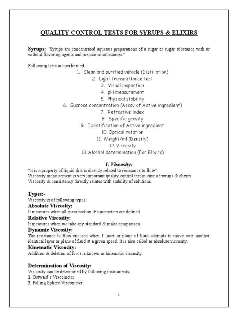 Quality Control Tests for Syrups | PDF | Metrology | Physics