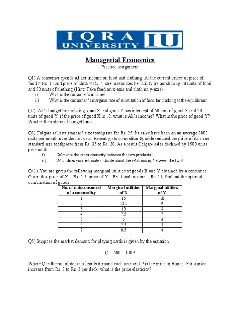 Managerial Economics: No. of Unit Consumed of A Commodity Marginal ...