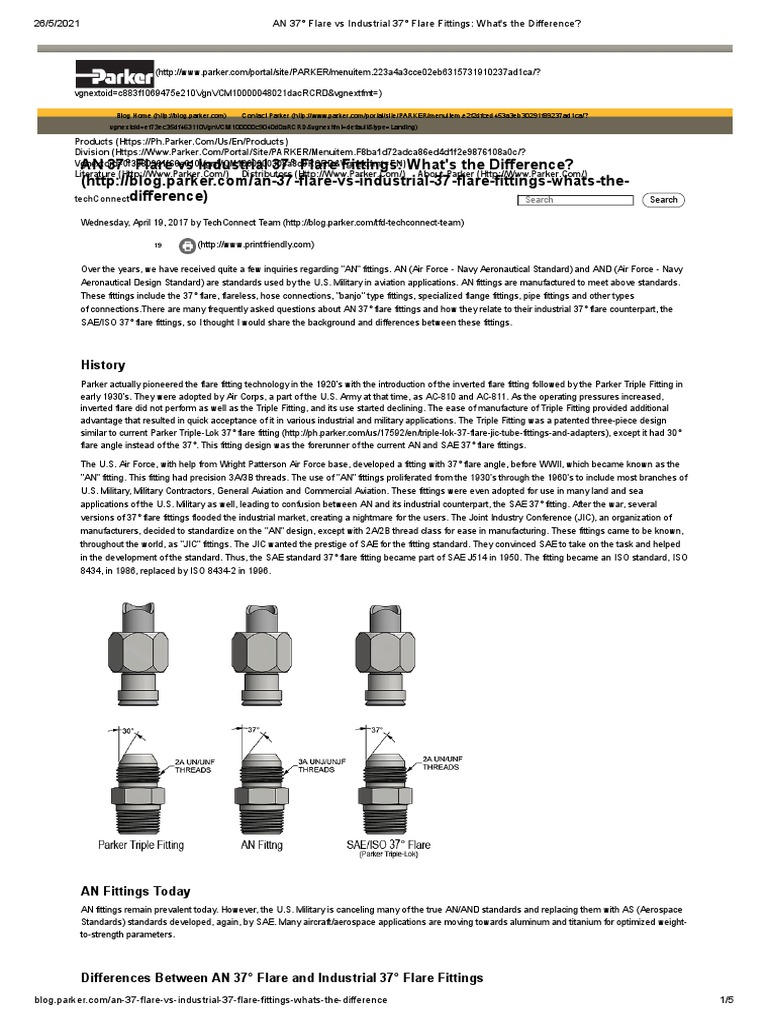 Parker - AN 37° Flare Vs Industrial 37° Flare Fittings - What's The ...