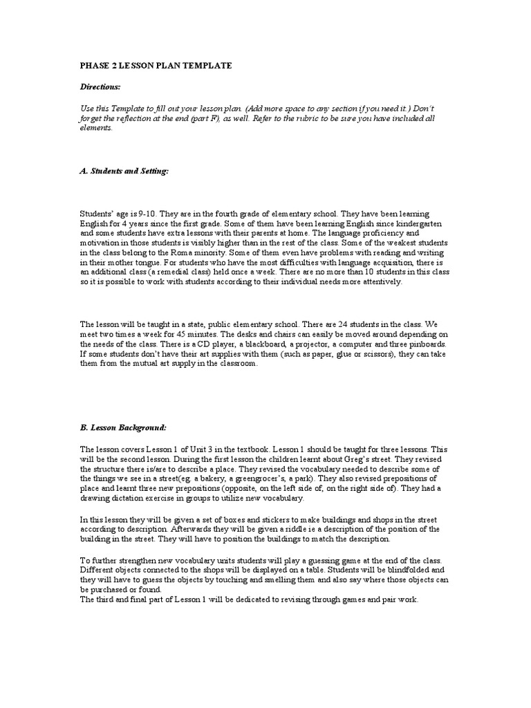 Prepositions and Town Lesson Plan | PDF | Lesson Plan | Educational ...