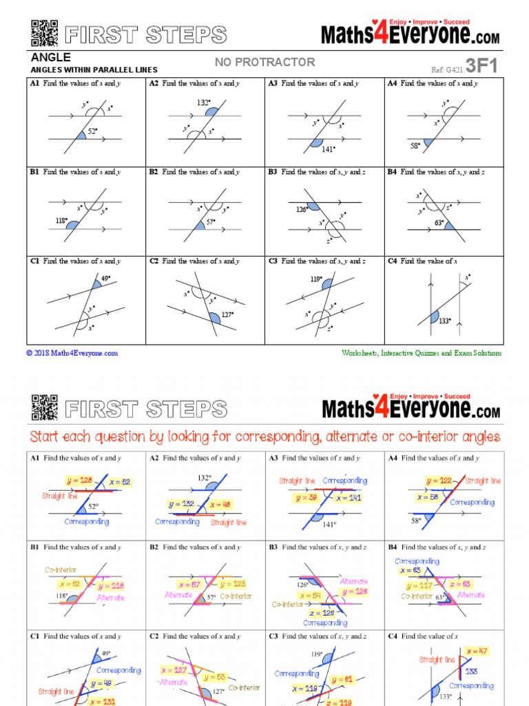 Angles in Parallel Lines Worksheet | PDF