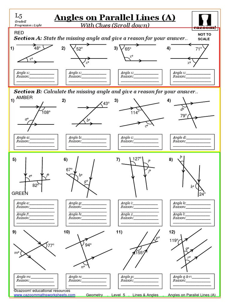 Angles in Parallel Lines Wrksheet | PDF | Angle | Geometry