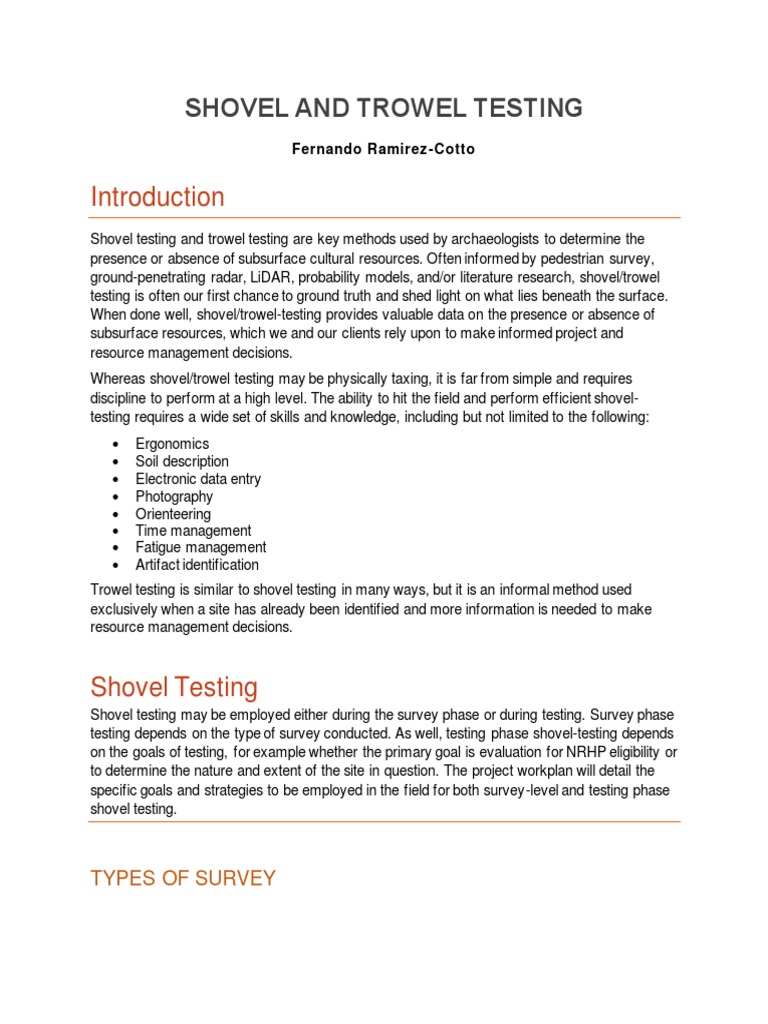 Field Methods Training - SHOVEL AND TROWEL TESTING | PDF | Archaeology ...