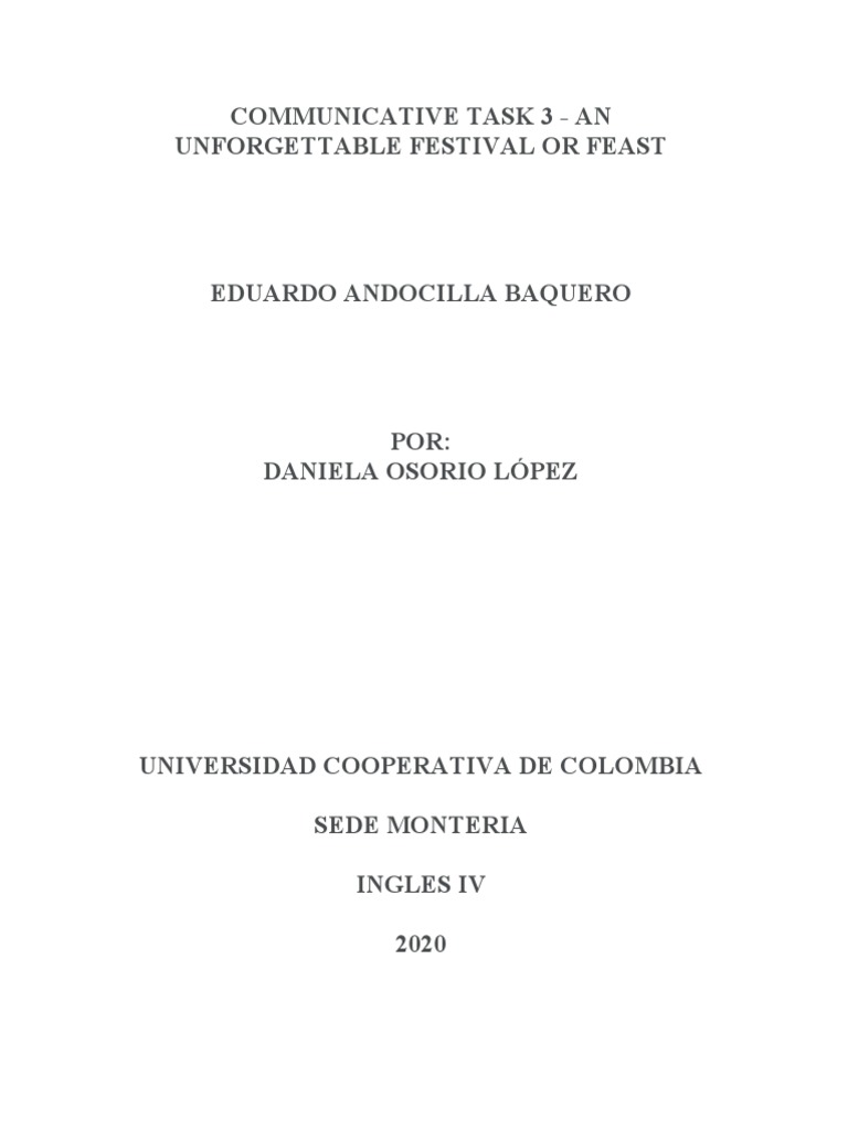 Communicative Task 3 - An Unforgettable Festival or Feast | PDF