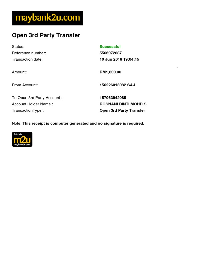 Open 3rd Party Transfer: Successful | PDF | Finance & Money Management
