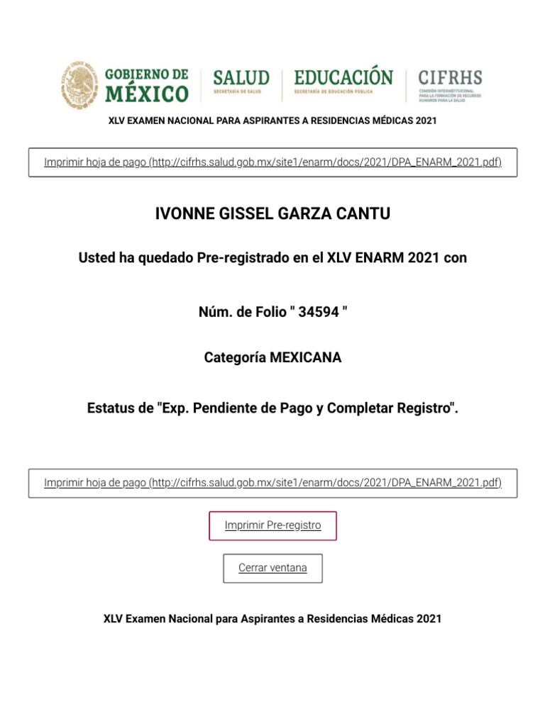 Pre-registro XLV ENARM 2021 | PDF
