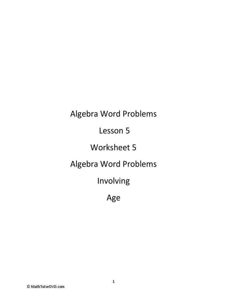Algebra Word Problems - Worksheet 5 - Age Problems | PDF | Equations ...