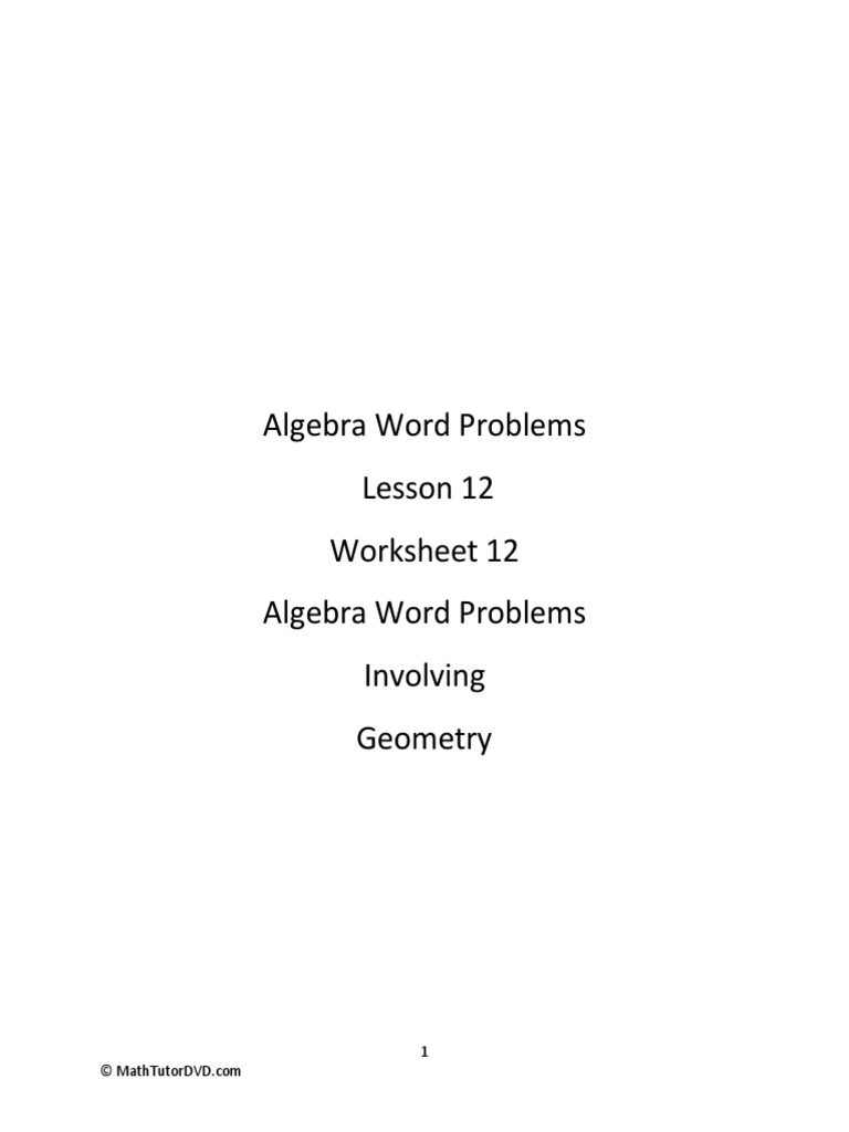 Algebra Word Problems - Worksheet 12 - Problems Involving Geometry ...
