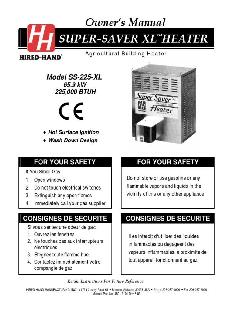 Super Saver XL Heater: Owner's Manual | PDF | Thermostat | Valve