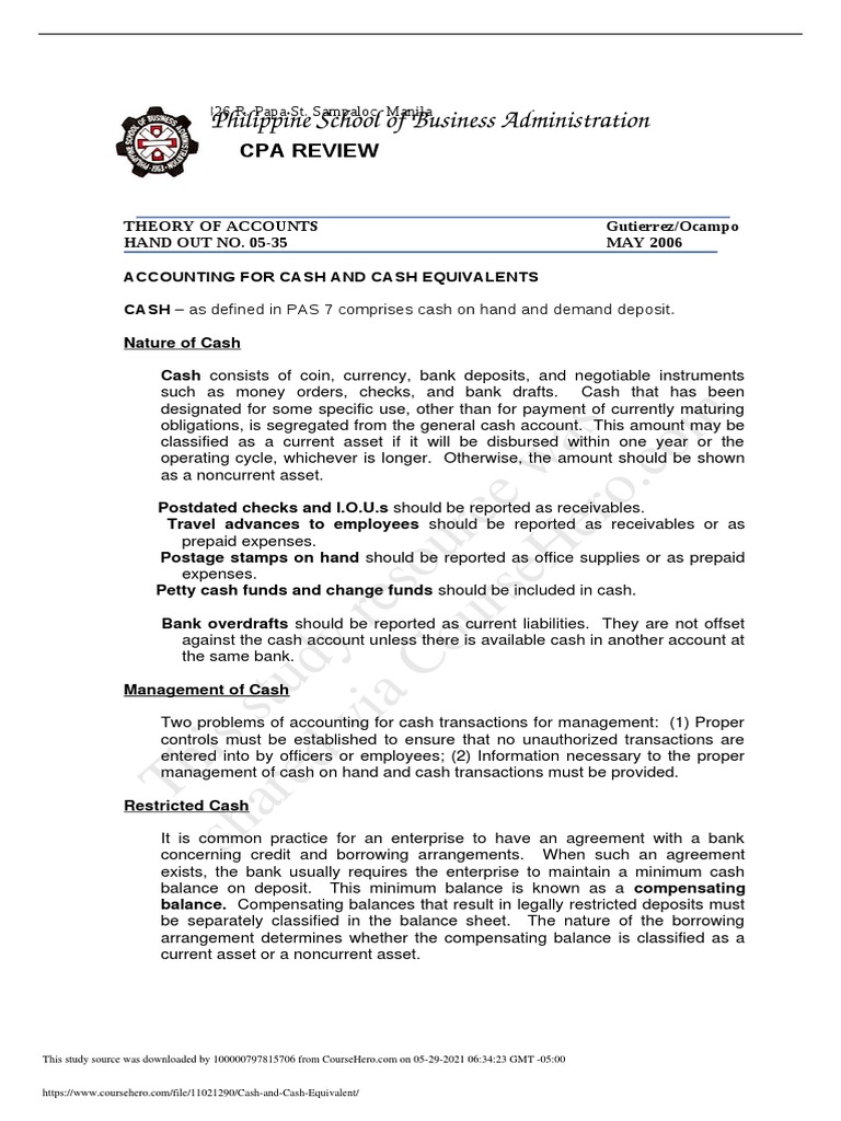 Cash and Cash Equivalent | PDF | Debits And Credits | Cash And Cash ...