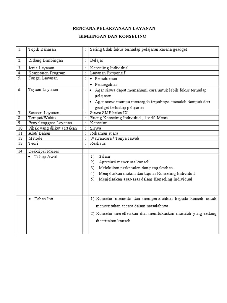 RPL Konseling Individual | PDF | Karier & Perkembangan | Seni