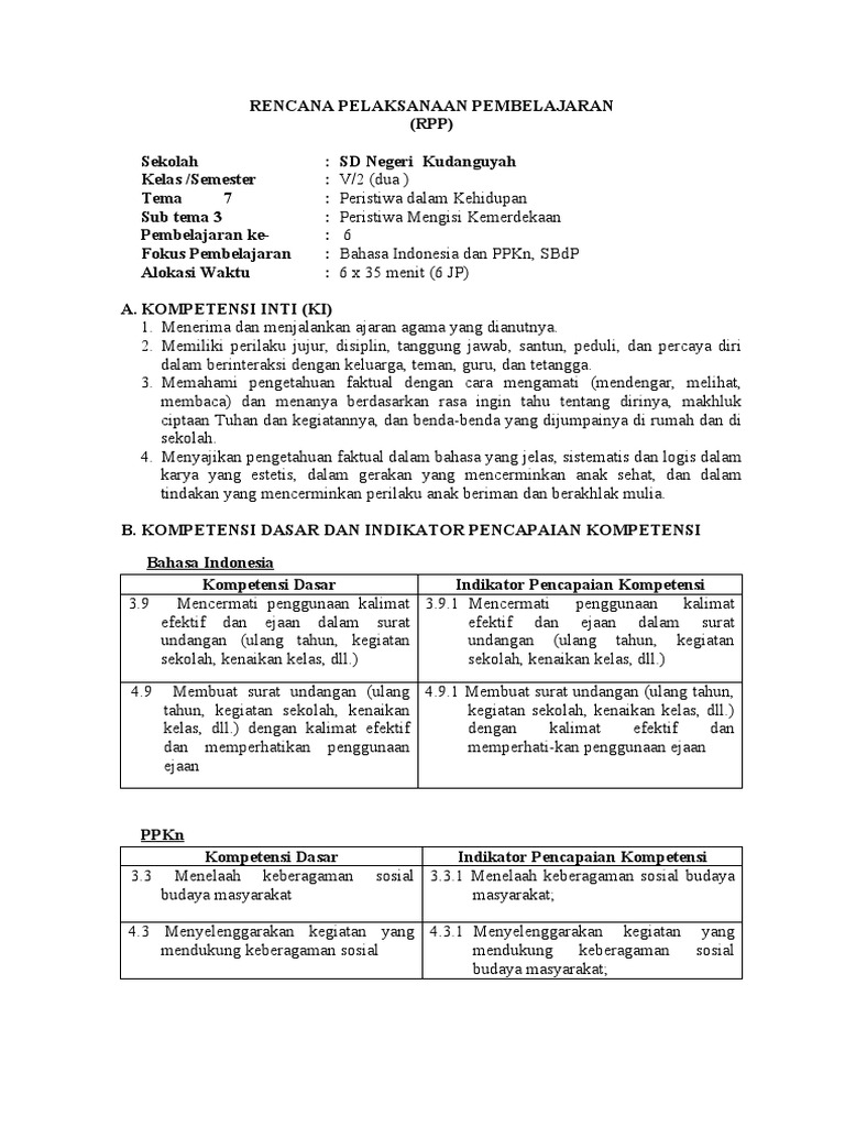 RPP Kelas 5 | PDF