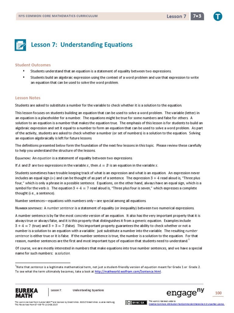 Math g7 m3 Topic B Lesson 7 Teacher | PDF | Numbers | Variable ...
