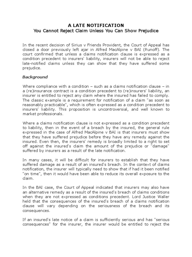 Late Notification and Insurer Liability | PDF | Proposition | Insurance