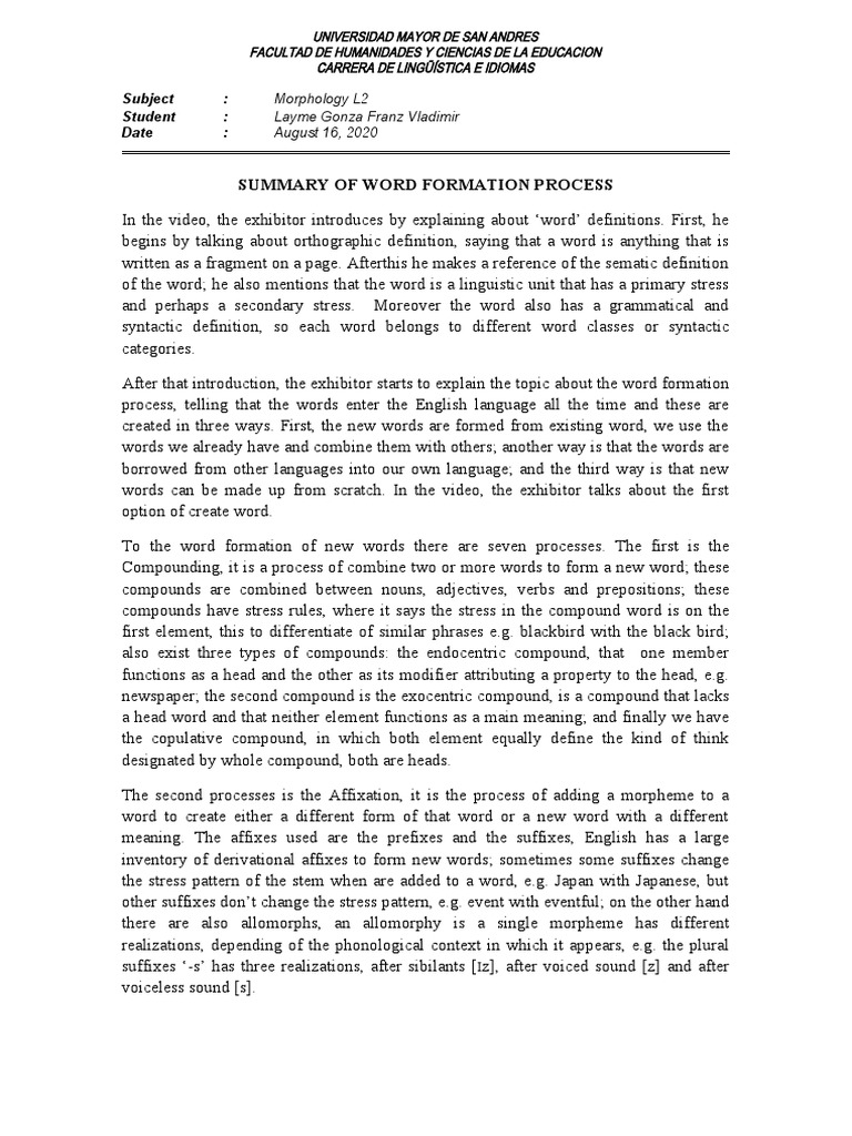 Summary Word Formation Processes | PDF | Word | Scientific Classification