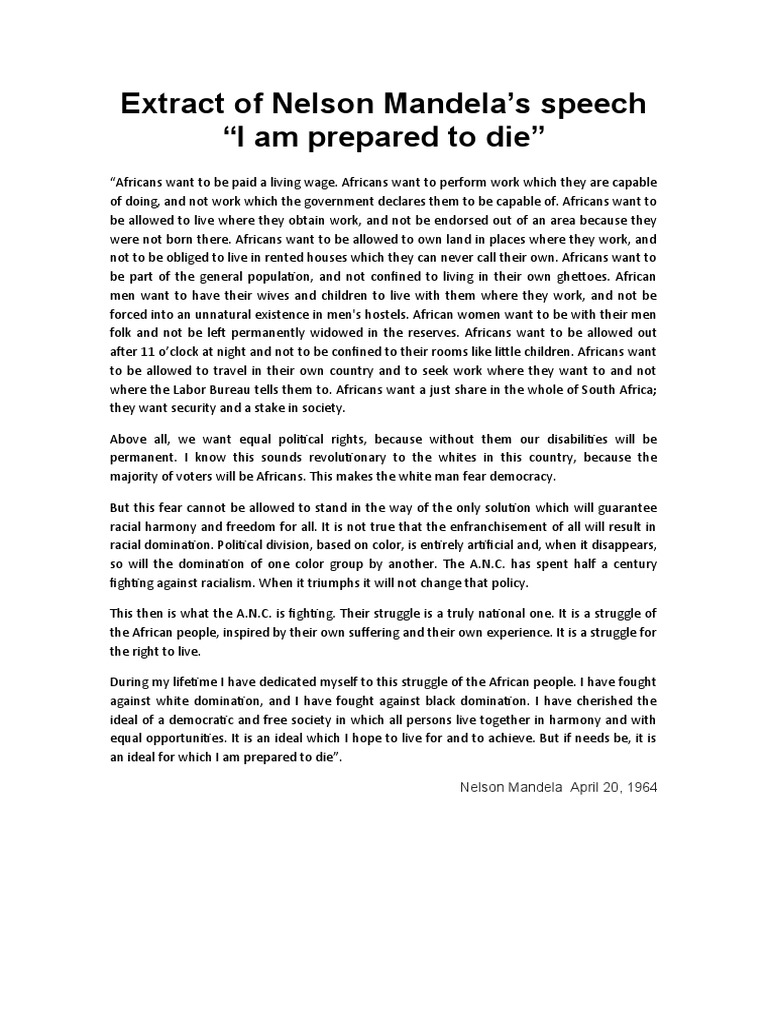 Nelson Mandela's Speech | PDF | Nelson Mandela | Politics (General)