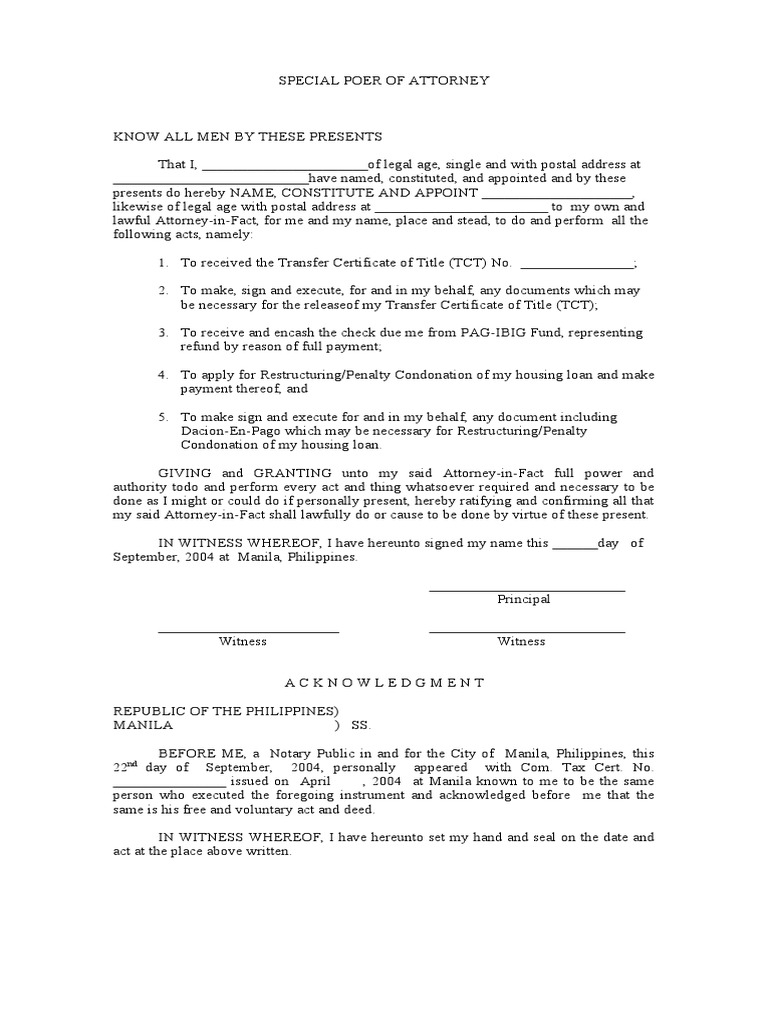 SPL Power of Atty | PDF | Power Of Attorney | Private Law