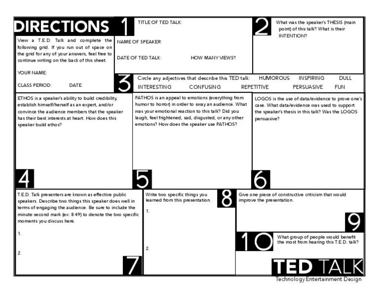 Ted+talk+worksheet DIRECTIONS CANVAS | PDF | Persuasion | Cognition