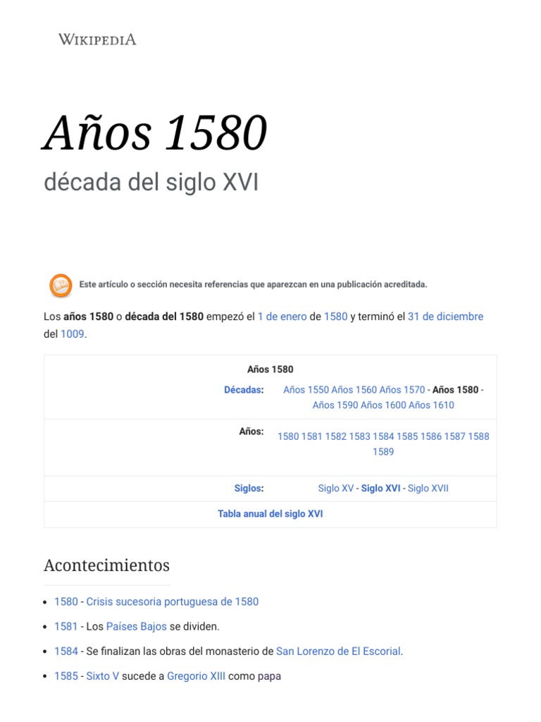 Años 1580 - Wikipedia, La Enciclopedia Libre | PDF