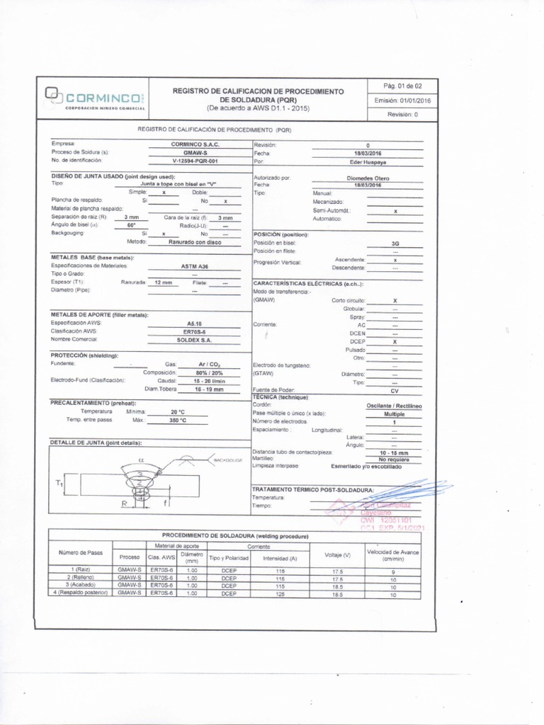 AWS D1.1 WPS, PQR GMAW 18.03.20116 Estructuras | PDF