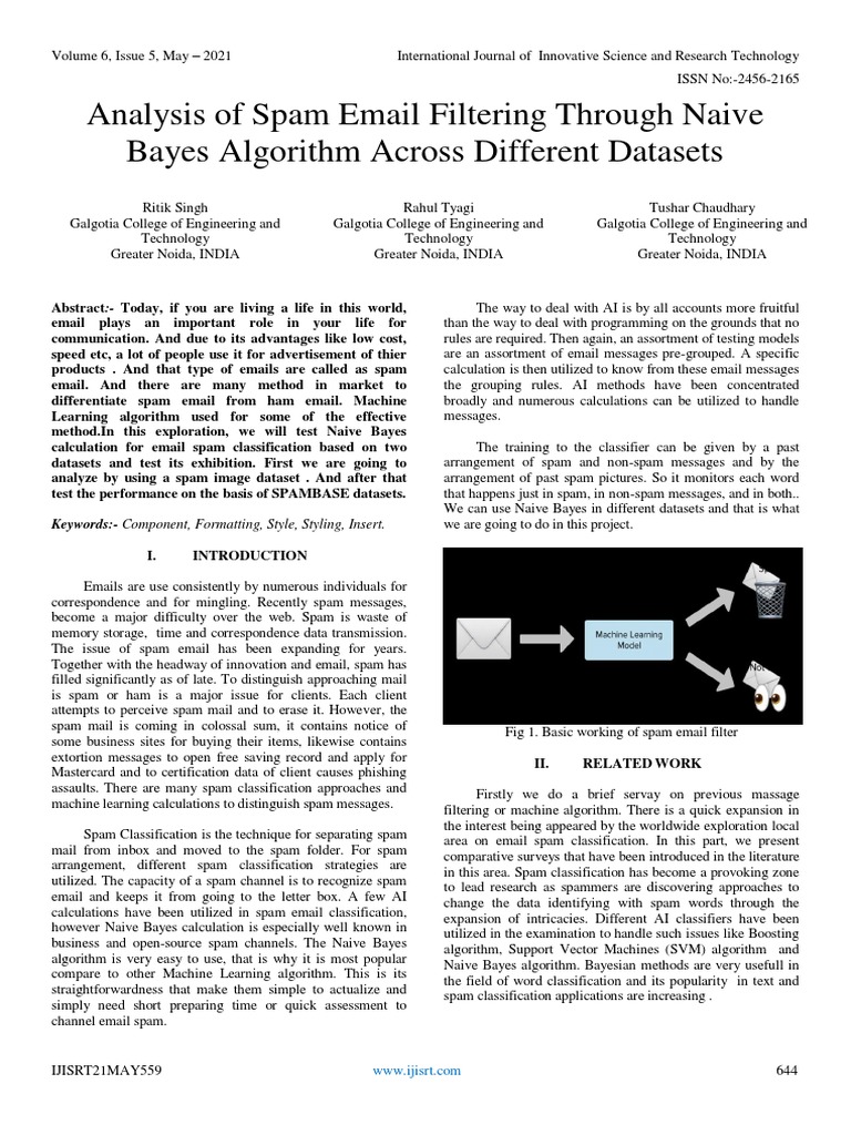 Analysis of Spam Email Filtering Through Naive Bayes Algorithm Across ...