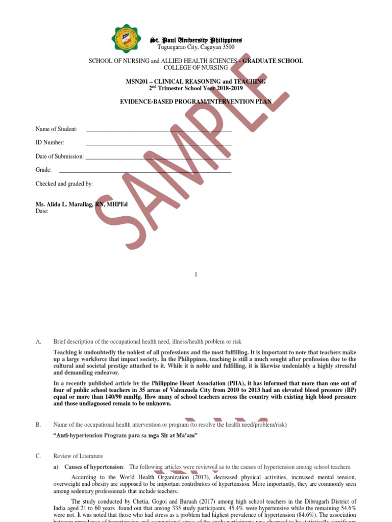 EBP SAMPLE Program Plan | Download Free PDF | Hypertension | Nursing