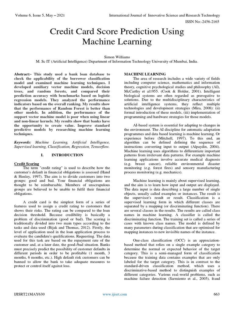 Credit Card Score Prediction Using Machine Learning | PDF | Statistical ...