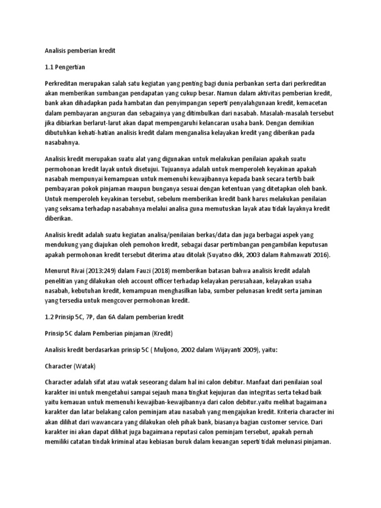 Analisis Pemberian Kredit | PDF | Pengelolaan Keuangan & Uang