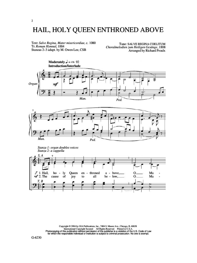 Hail, Holy Queen Enthroned Above Hail, Holy Queen Enthroned Above | PDF ...