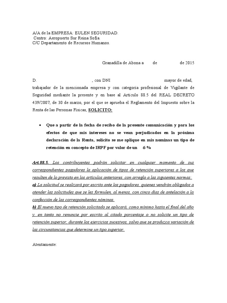 Solicitud Subida Del IRPF | PDF