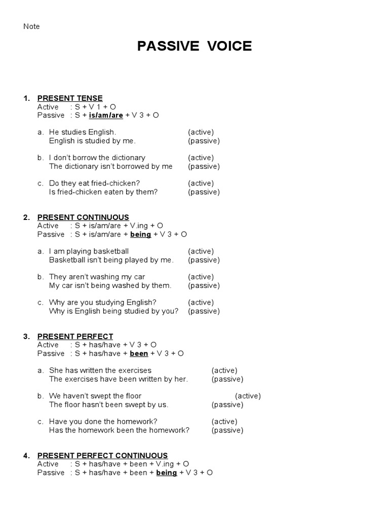 Note Passive Voice | PDF | Perfect (Grammar) | Grammar