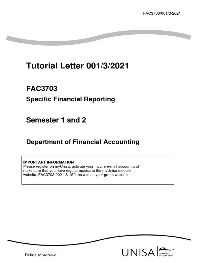 Tutorial Letter 001/3/2021: Specific Financial Reporting | PDF ...