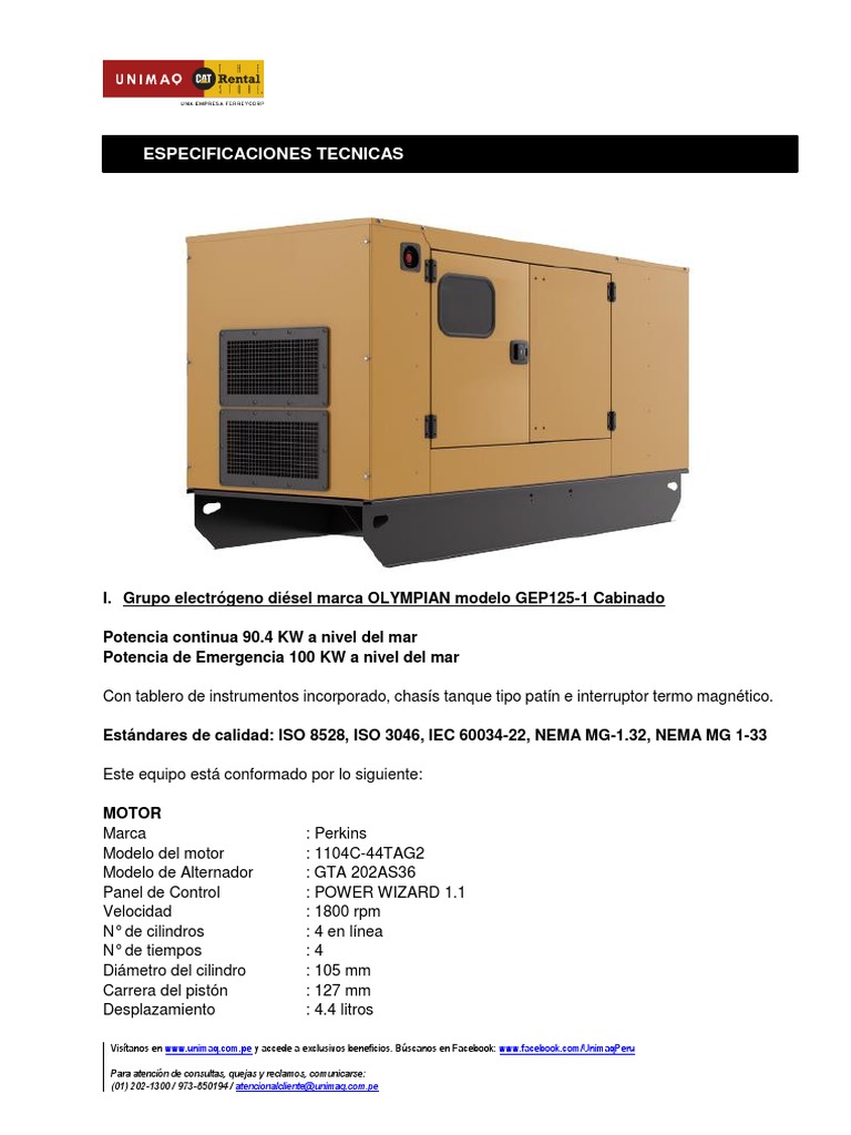 Ficha Tecnica Gee | PDF | Generador eléctrico | Motor diesel